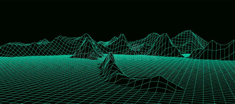 Digital Wireframe Landscape. Wireframe Terrain Polygon Landscape Design ...