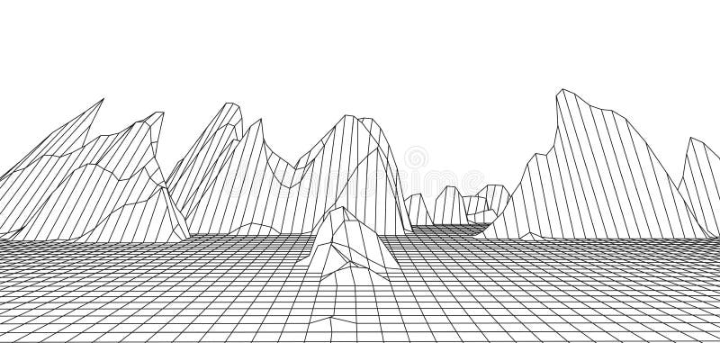 Digital Wireframe Landscape. Wireframe Terrain Polygon Landscape Design ...