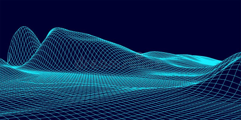 Digital Wireframe Landscape. Wireframe Terrain Polygon Landscape Design ...