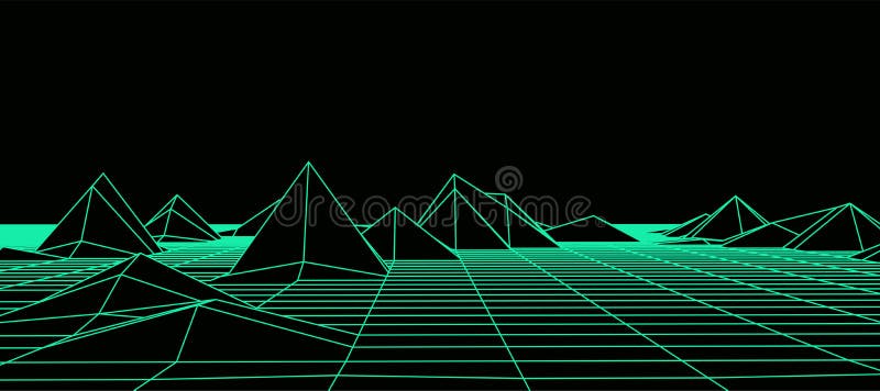 Digital Wireframe Landscape. Wireframe Terrain Polygon Landscape Design ...