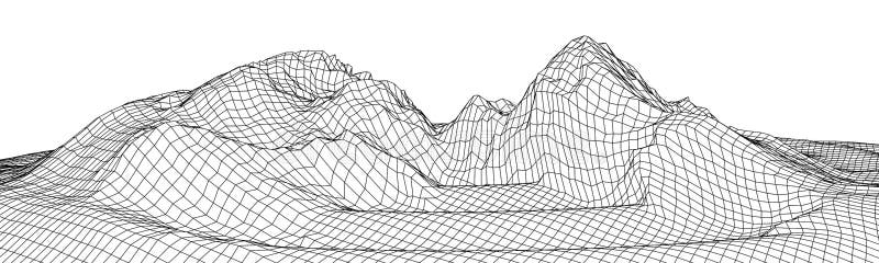 Digital Wireframe Landscape. Wireframe Terrain Polygon Landscape Design ...