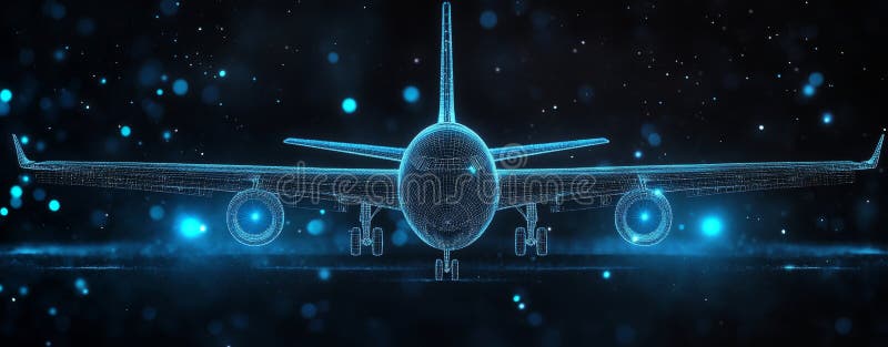 Digital Wireframe Model Airplane Demonstrating Advanced Aviation ...
