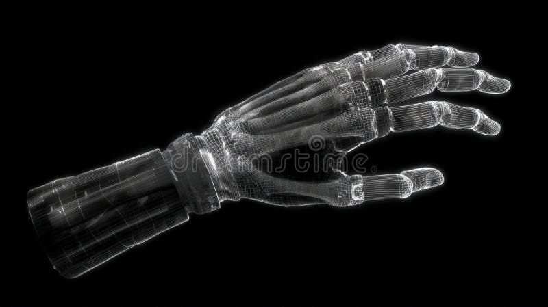 A Digital Wireframe Rendering of a Human Hand, Showcasing Skeletal ...