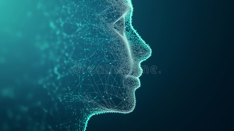 Digital Wireframe Representation of a Human Face in Profile, Made Up of ...