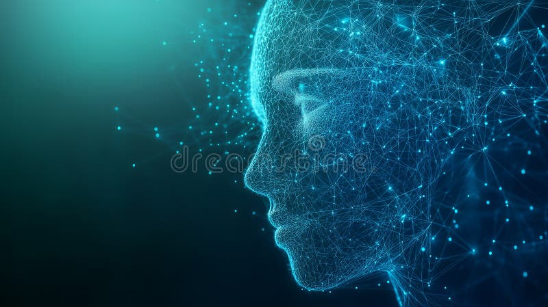 Digital Wireframe Representation of a Human Face in Profile, Made Up of ...