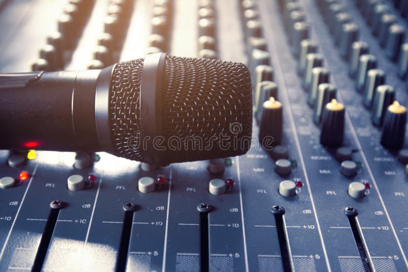 Digital Wireless Microphone on an Analog Audio Mixer Stock Illustration ...