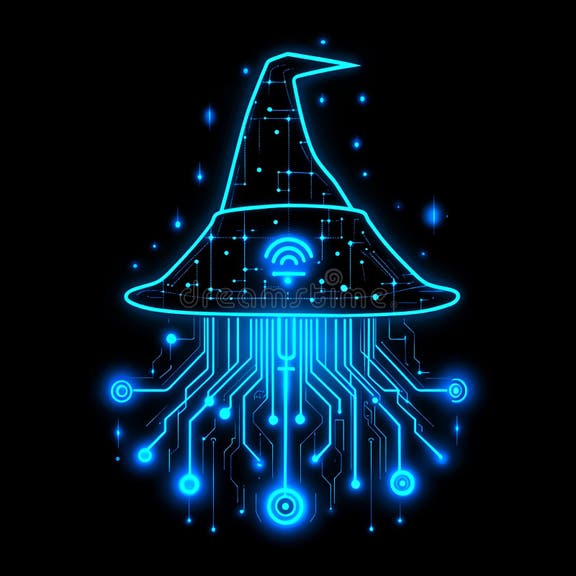 Digital Wizard Hat Neon Circuitry Magic Tech Wifi Innovation Stock ...