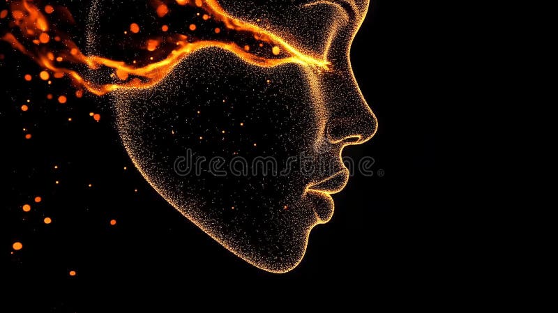Digital Woman Fire, a Profile Portrait Formed by Particles of Light ...