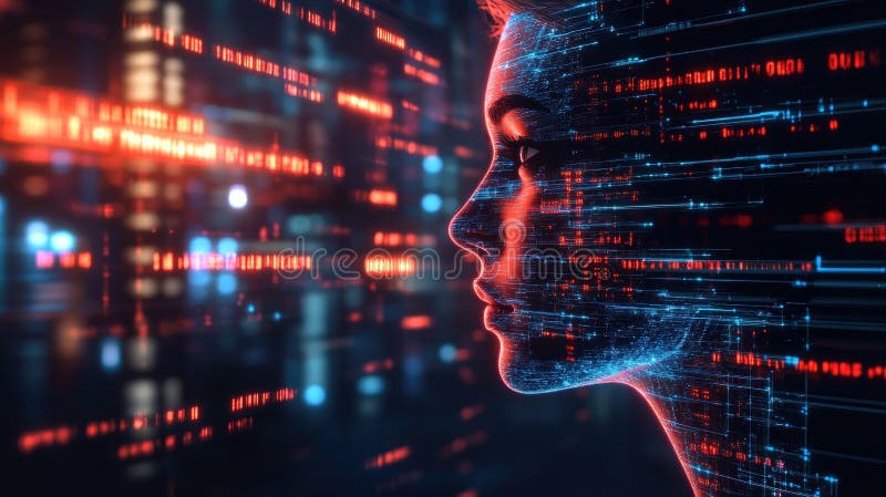 Digital Woman Profile, Data Streams Stock Illustration - Illustration ...