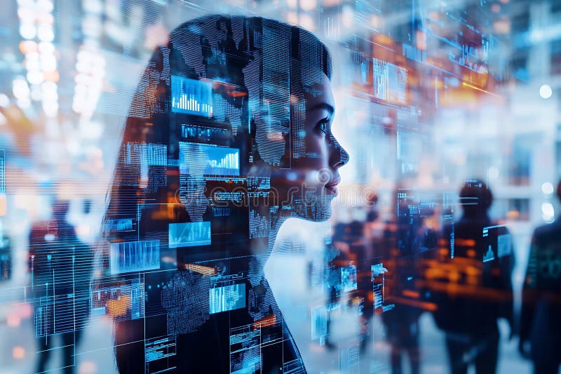 Digital Woman in a World of Data Stock Illustration - Illustration of ...