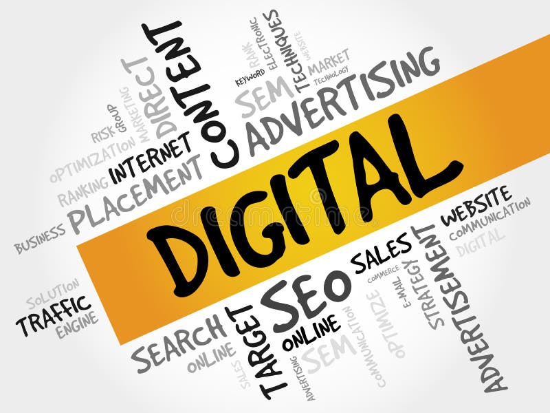 DIGITAL word cloud stock illustration. Illustration of marketing ...