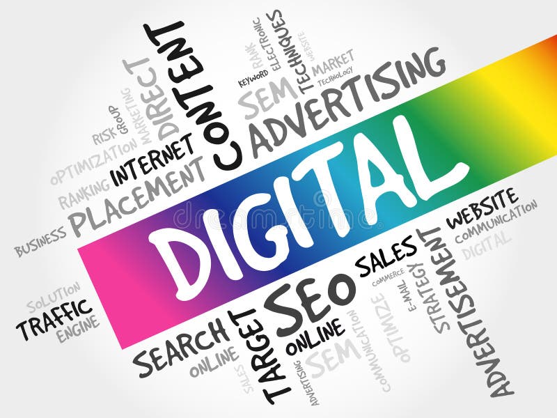 DIGITAL word cloud concept stock illustration. Illustration of market ...