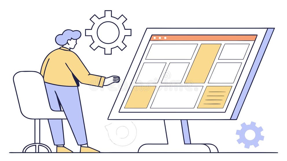 Digital Workflow Interface: Creative Professional Scene, Vector Design ...