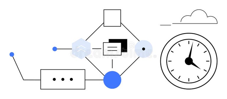 Digital Workflow Process with Data Flow, Cloud Integration, and Time Management Visualization ...