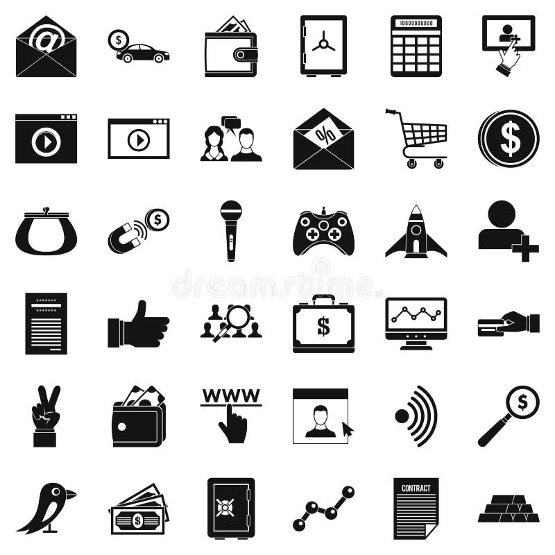 Digital Working Icons Set, Simple Style Stock Vector - Illustration of ...