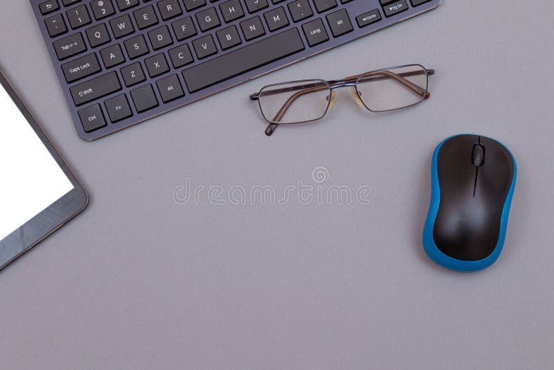 Digital Workplace with Gadgets on Grey Table Stock Photo - Image of ...