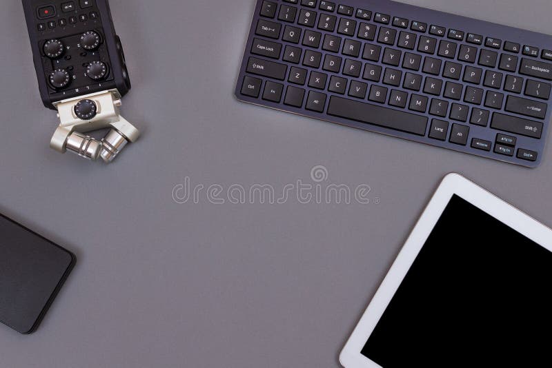 Digital Workplace with Gadgets on Grey Table Stock Image - Image of ...