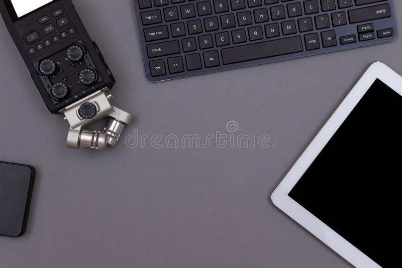 Digital Workplace with Gadgets on Grey Table Stock Photo - Image of ...