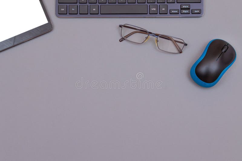 Digital Workplace with Gadgets on Grey Table Stock Image - Image of ...