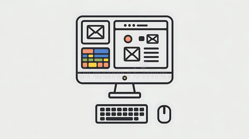 Digital Workspace Desktop Computer, Keyboard, Mouse, UI Design Stock ...