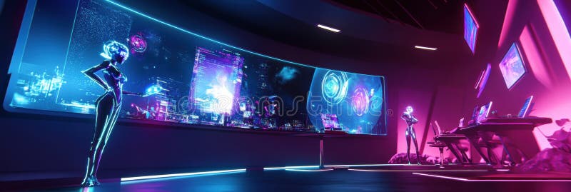 Digital Workspace Featuring Advanced Avatars and Futuristic Technology ...