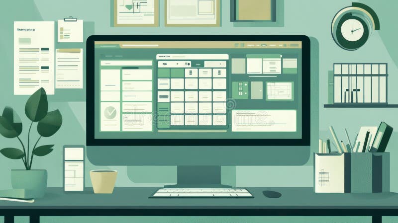 A Digital Workspace Featuring a Computer with Productivity Tools and ...