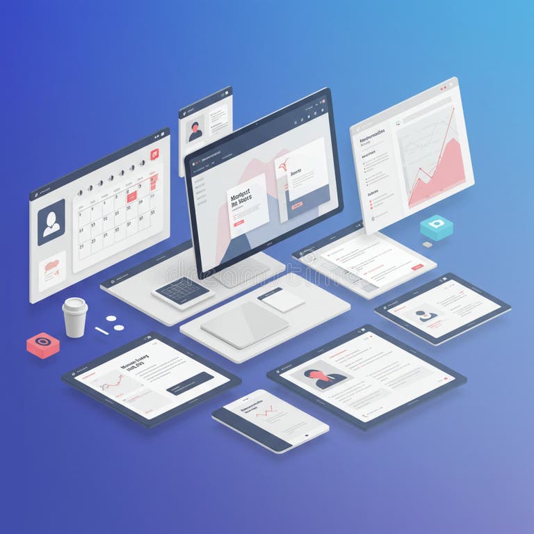 Digital Workspace Featuring Multiple Devices, Including a Laptop and ...