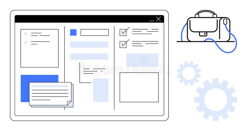 Digital Workspace with Organizer Briefcase and Gear Elements for ...