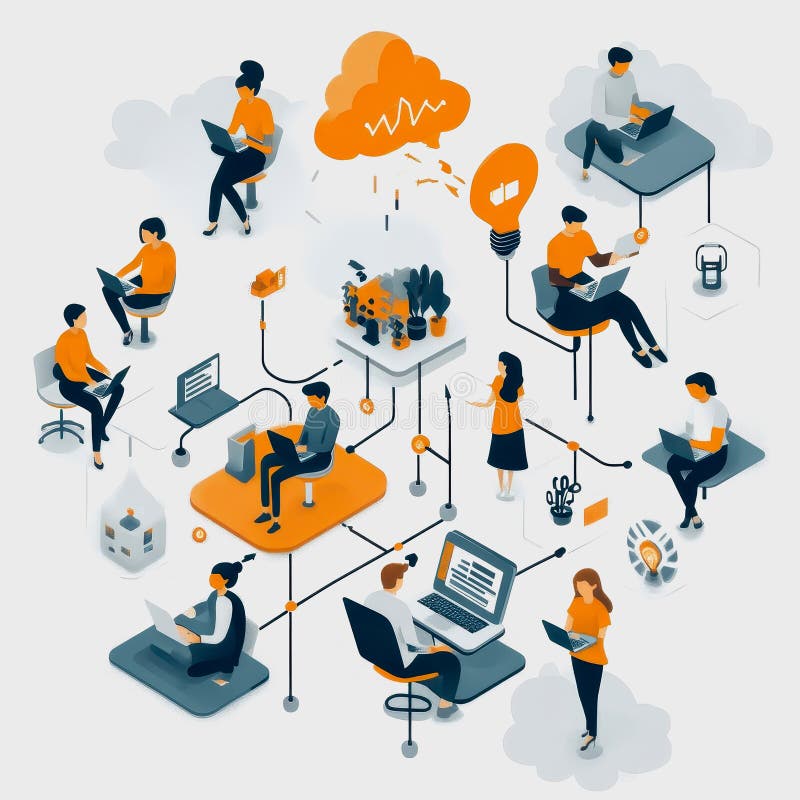 Digital Workspace Overview with Diverse Characters Engaged in Various ...