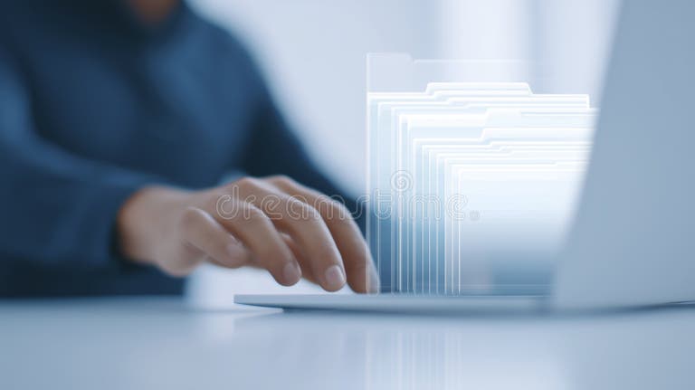 Digital Workspace with a Person Using a Laptop, Interacting with ...