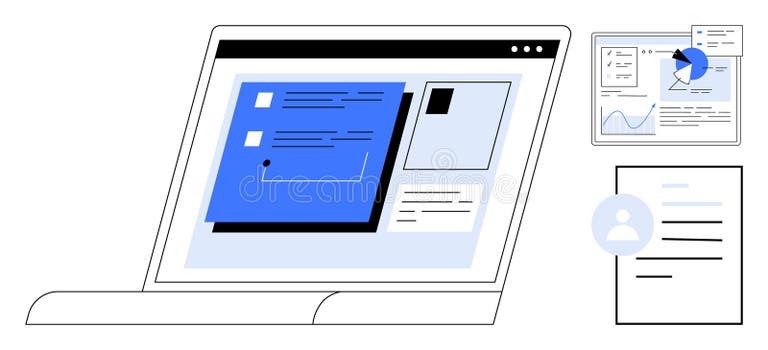 Digital Workspace with Responsive Layout Displaying Charts, Reports ...
