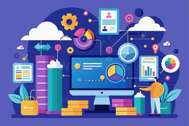 A Digital Workspace Showcasing Big Data Management with Charts, Visuals ...