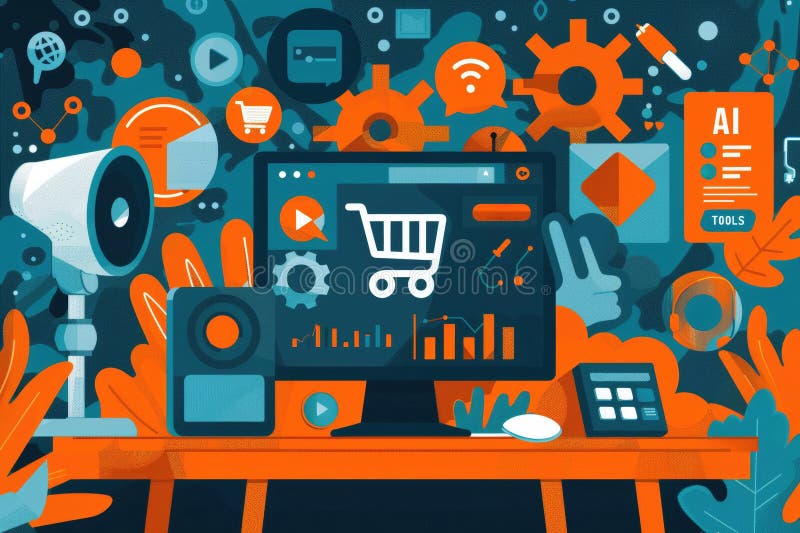 Digital Workspace Showing Tools for Online Shopping and Data Analysis ...