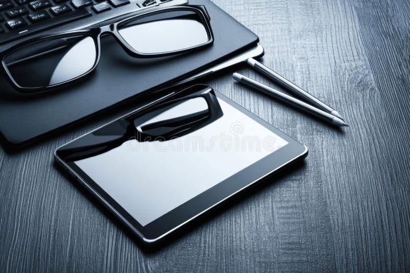 Digital Workspace, Tablet, Keyboard, and Glasses for Focused Work and ...
