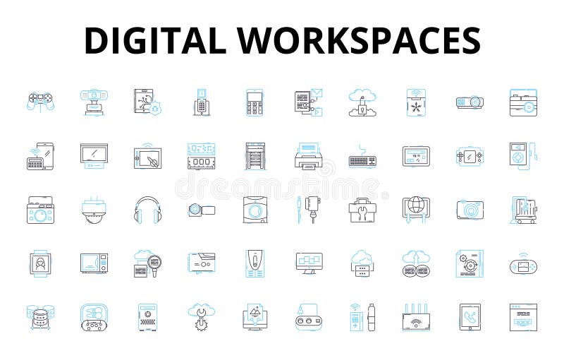 Digital Workspaces Linear Icons Set. Productivity, Collaboration ...