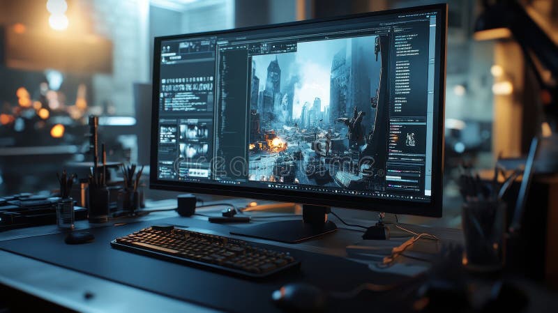 Digital Workstation for Compositing in Visual Effects Production Stock Illustration ...