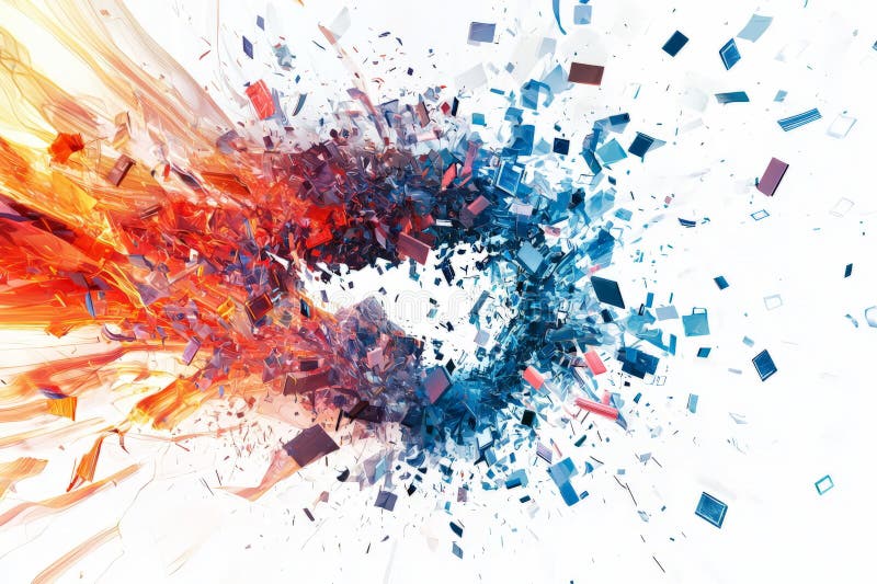 Digital World Collapsing into Chaotic Pixels and Data Fragments Stock ...