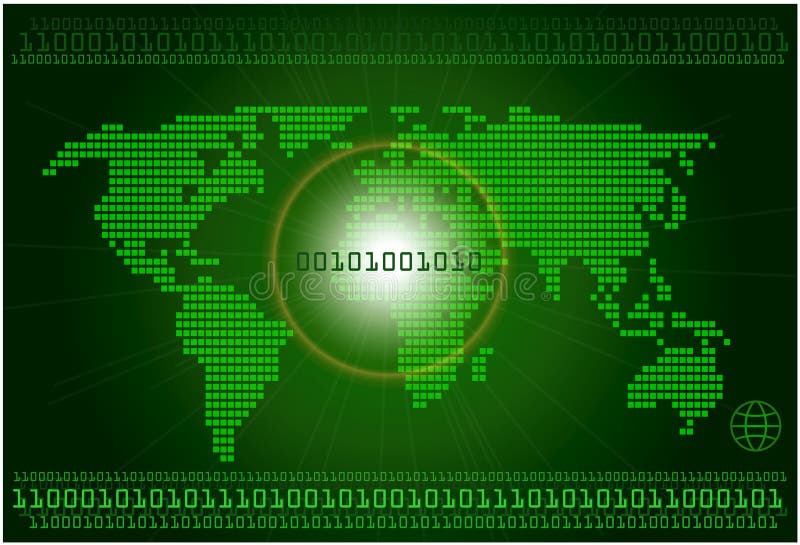 Green Background with World Map Matrix Style Stock Illustration ...