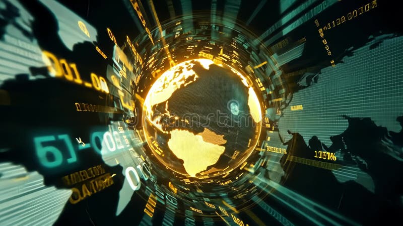 Planet Earth Rotating in Cyberspace Tunnel with Data Flowing Stock Video - Video of computing ...