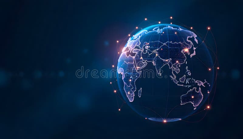 Digital World Connection with Glowing Earth and Data Visuals Stock ...