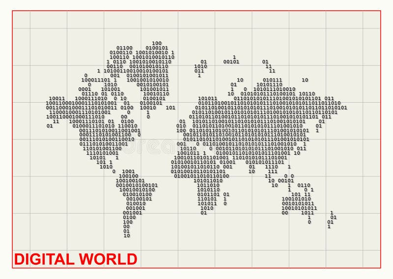 Digital World Creative World Map Made Up Of Binary Code Stock Vector