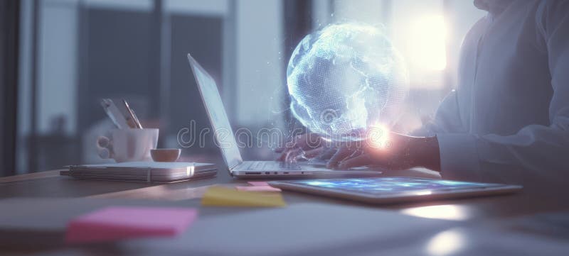 The Digital World Emerging from a Laptop in an Inspiring Workspace. AI ...