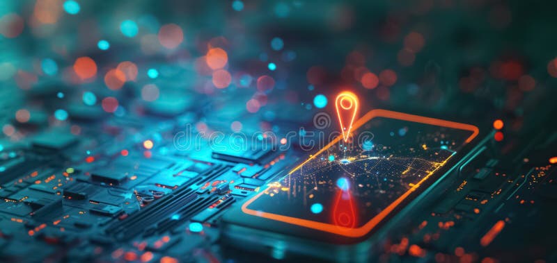 Digital World Emerging from Smartphone with GPS Arrow Pointing Forward ...