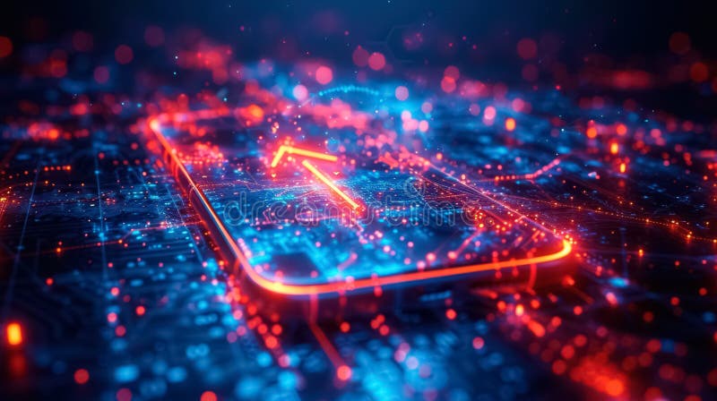 Digital World Emerging from Smartphone with GPS Arrow Pointing Forward ...