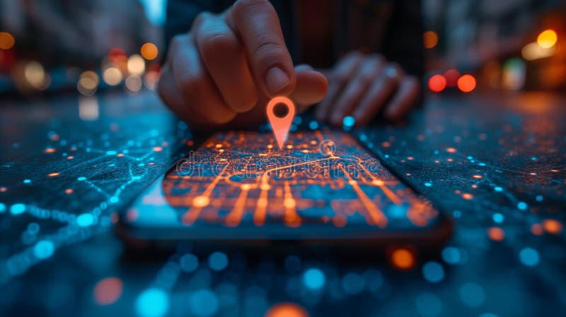 Digital World Emerging from Smartphone with GPS Arrow Pointing Forward ...