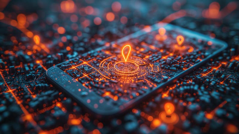 Digital World Emerging from Smartphone with GPS Arrow Pointing Forward ...