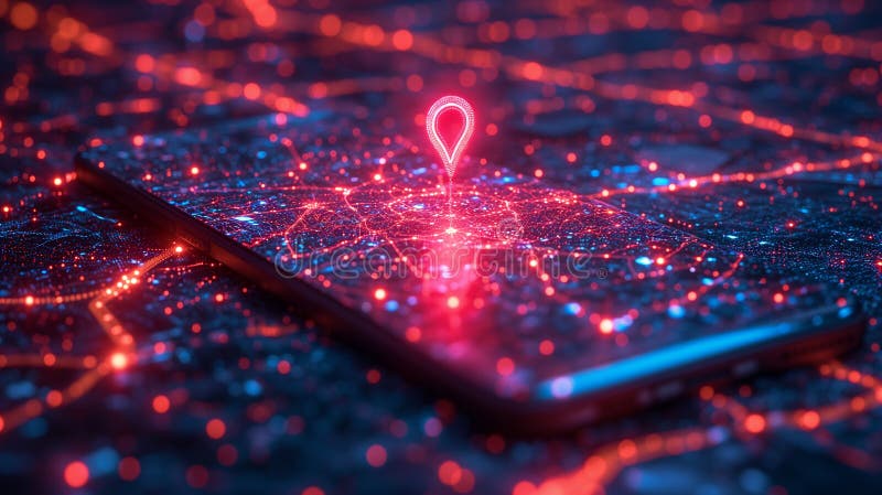 Digital World Emerging from Smartphone with GPS Arrow Pointing Forward ...