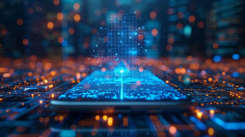 Digital World Emerging from Smartphone with GPS Arrow Pointing Forward ...