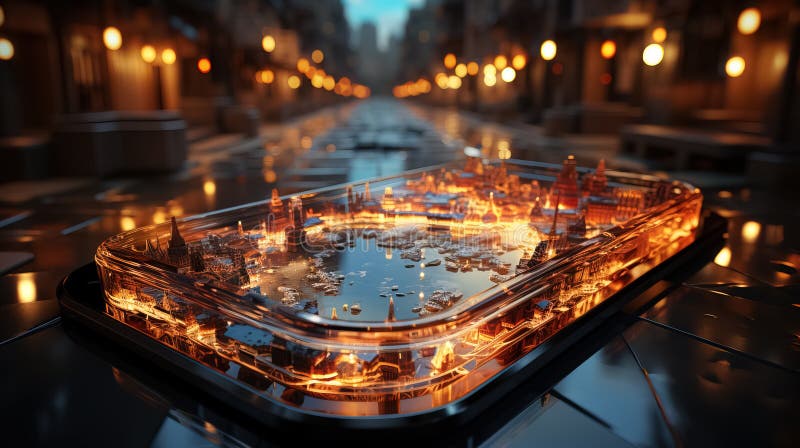 Digital World Emerging from Smartphone with GPS Arrow Pointing Forward ...