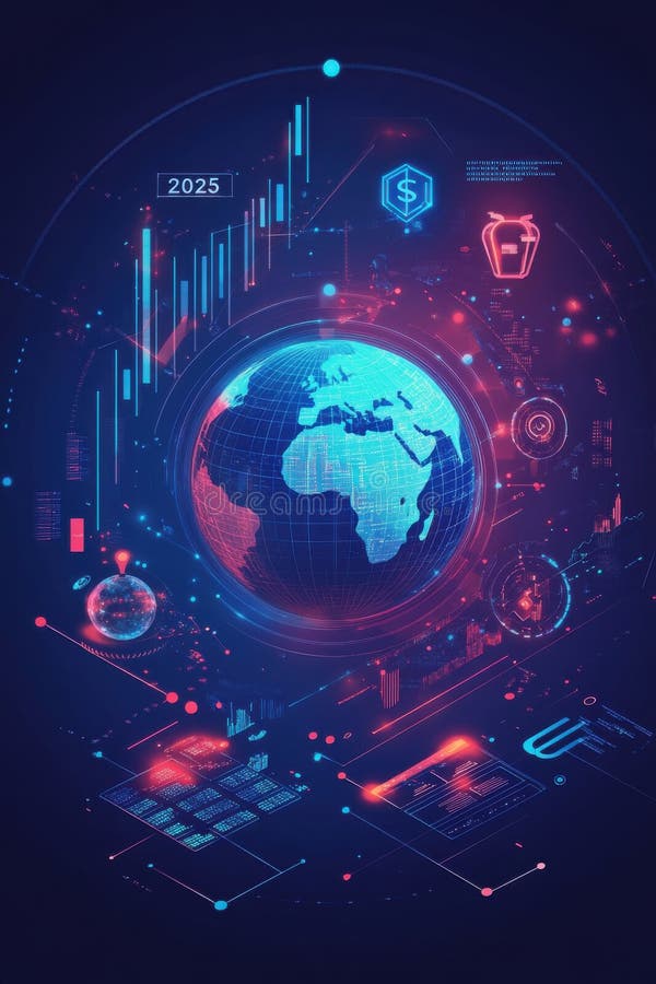 Digital World Futuristic Financial Data Blue Gradient Background Stock ...